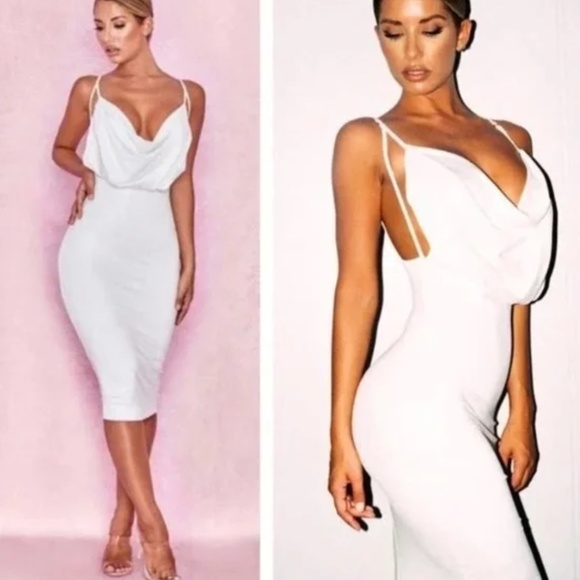 House of CB | Dresses | House Of Cb Samara White Cowl Front Draped ...